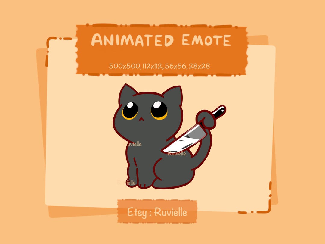 Animated Black Cat Knife Emote: Twitch Discord Chibi GIF (digital ...