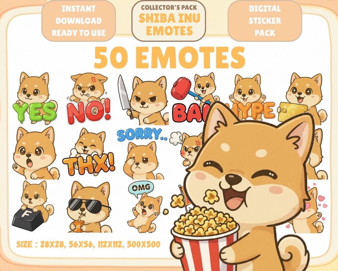 50 Kawaii Shiba Inu Emotes PNG Pack: Chibi Twitch Discord Emotes ...