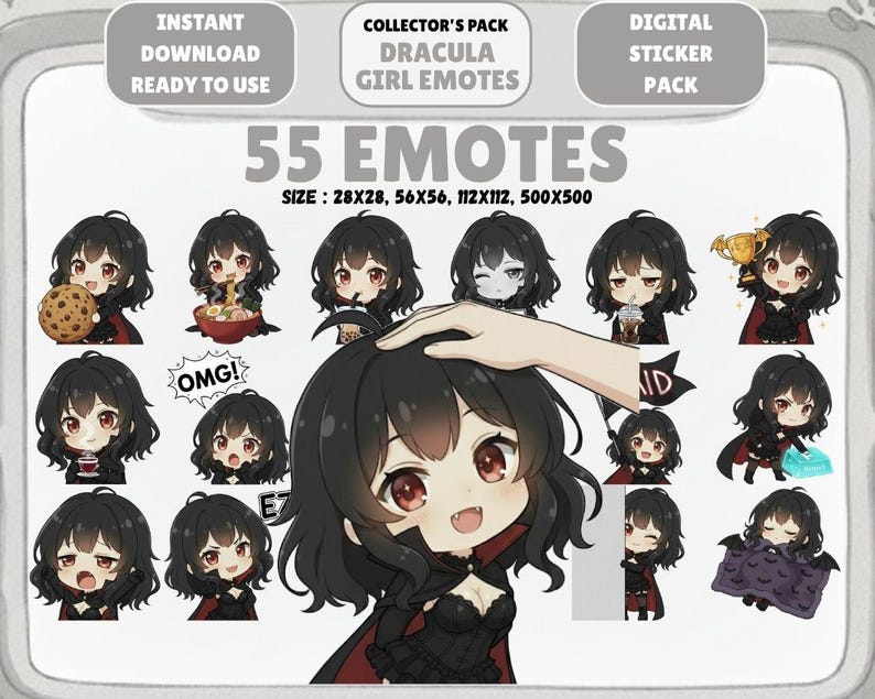55 Dracula Girl Emotes: Kawaii Chibi Twitch Discord (digital Download ...