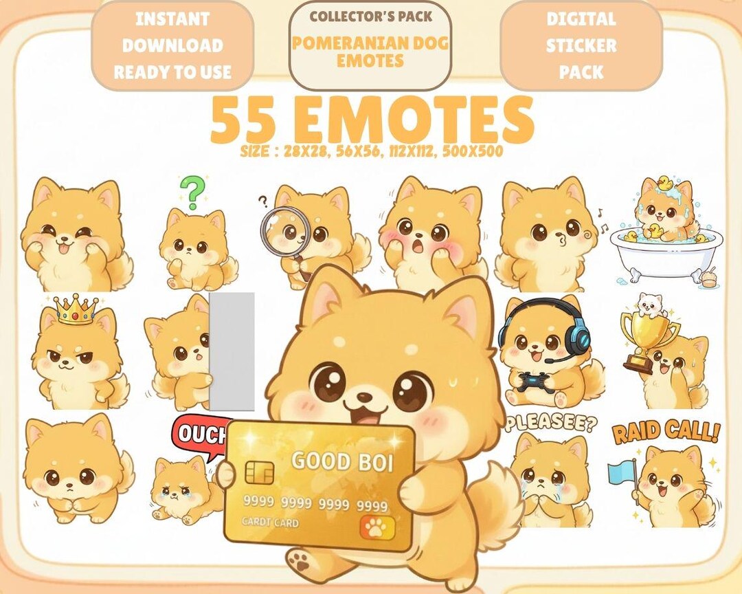 55 Kawaii Pomeranian Dog Emotes PNG Pack: Chibi Twitch Discord Emotes ...