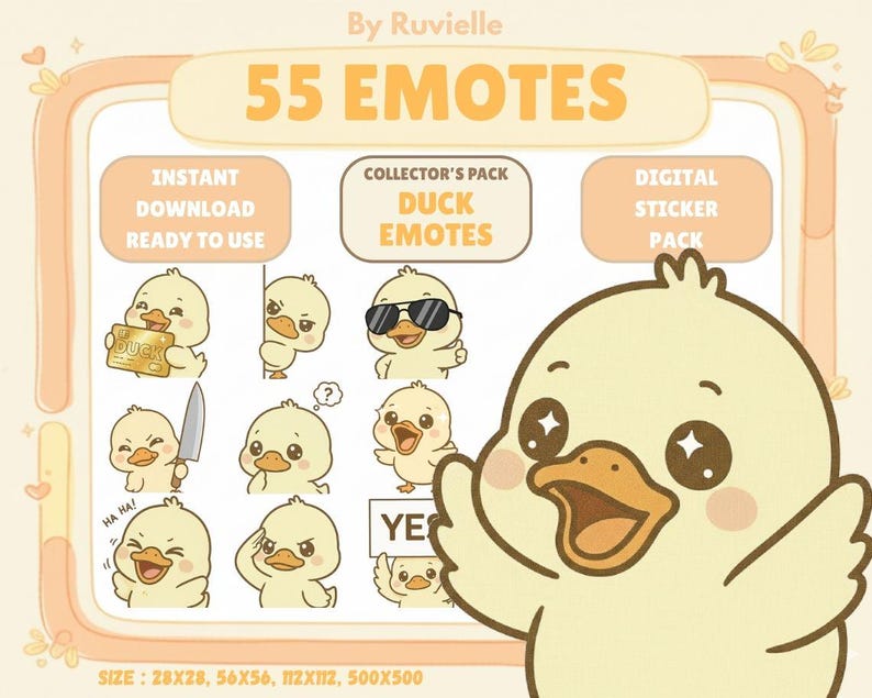 55 Kawaii Duck Emotes PNG Pack: Chibi Twitch Discord Emotes (digital ...