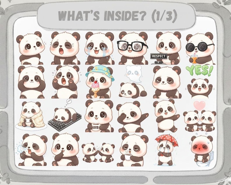 60 Kawaii Panda Emotes PNG Pack: Chibi Twitch Discord Emotes (digital ...