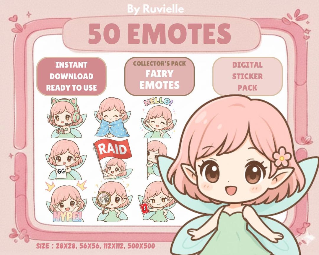 50 Fairy Emote Pack: Kawaii Chibi Twitch/discord Emotes (PNG, Digital ...