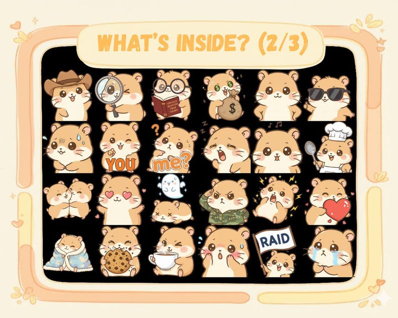 55 Kawaii Hamster Emotes PNG Pack: Chibi Twitch Discord Emotes (digital ...