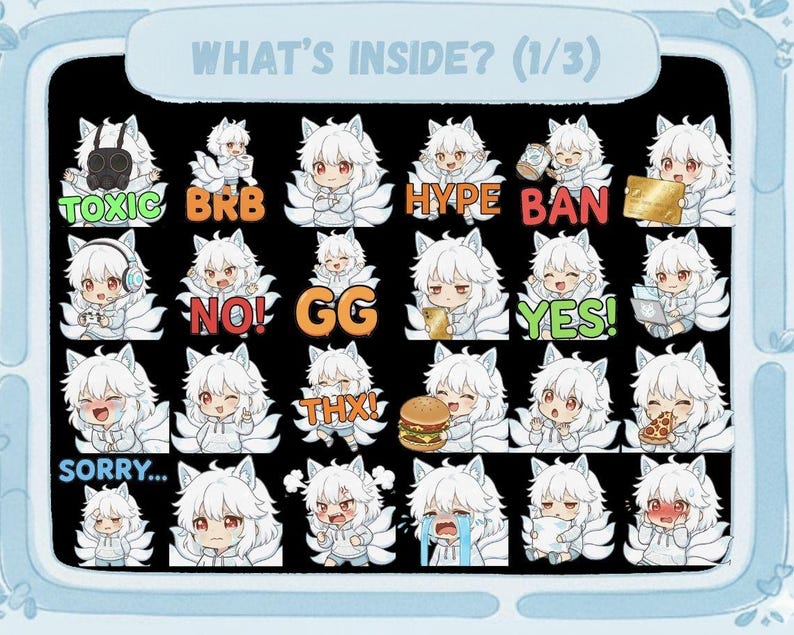 55 Kawaii Kitsune Boy Normal Emotes PNG Pack: Chibi Twitch Discord ...