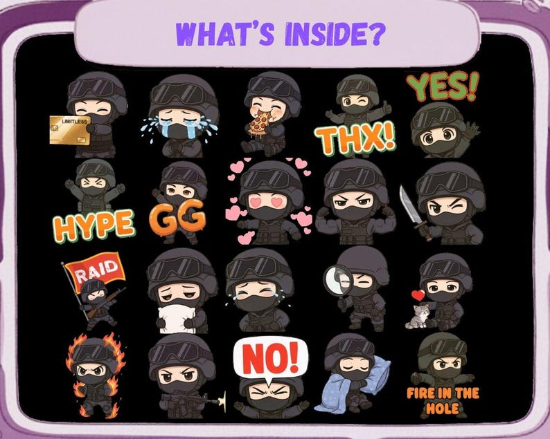 20 Animated CS2 CT Operator Emotes GIF Pack: Chibi Twitch Discord ...