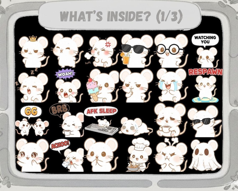 50 Kawaii White Mouse Emotes PNG Pack: Chibi Twitch Discord Emotes ...
