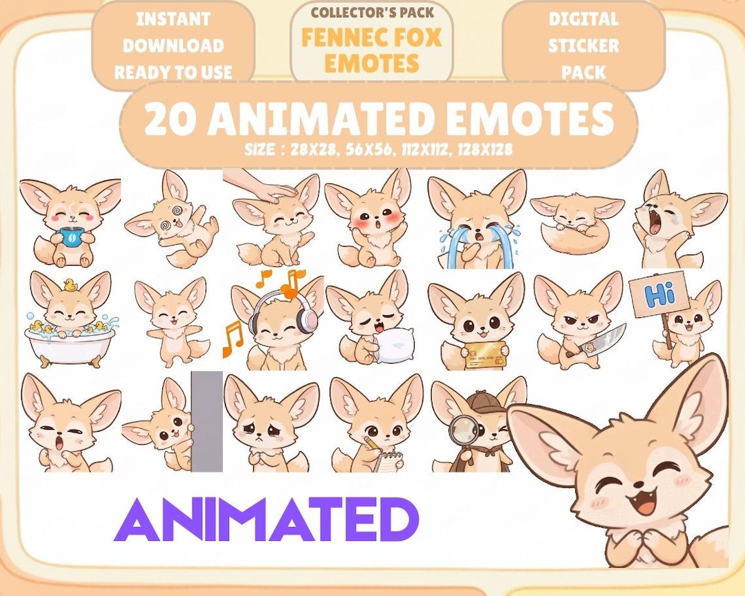 20 Animated Fennec Fox Emotes GIF Pack: Chibi Twitch Discord Emotes ...