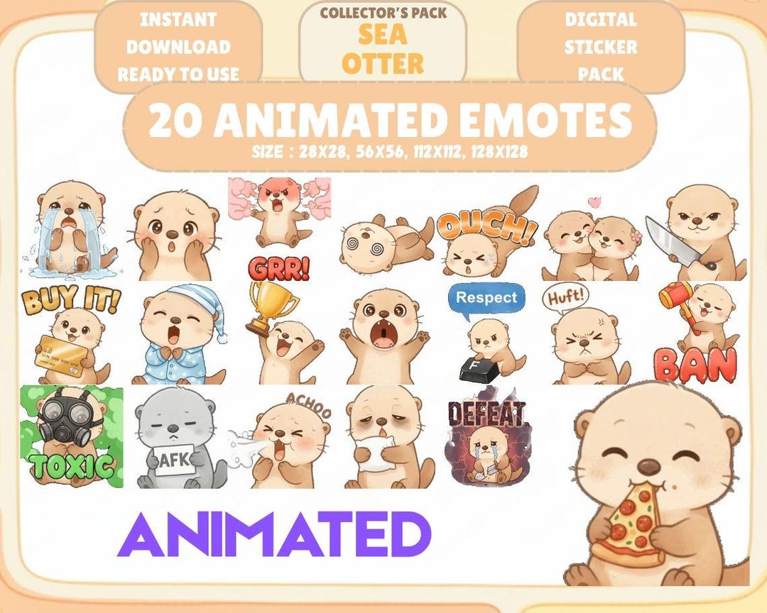 20 Animated Kawaii Sea Otter Emotes GIF Pack: Chibi Twitch Discord ...