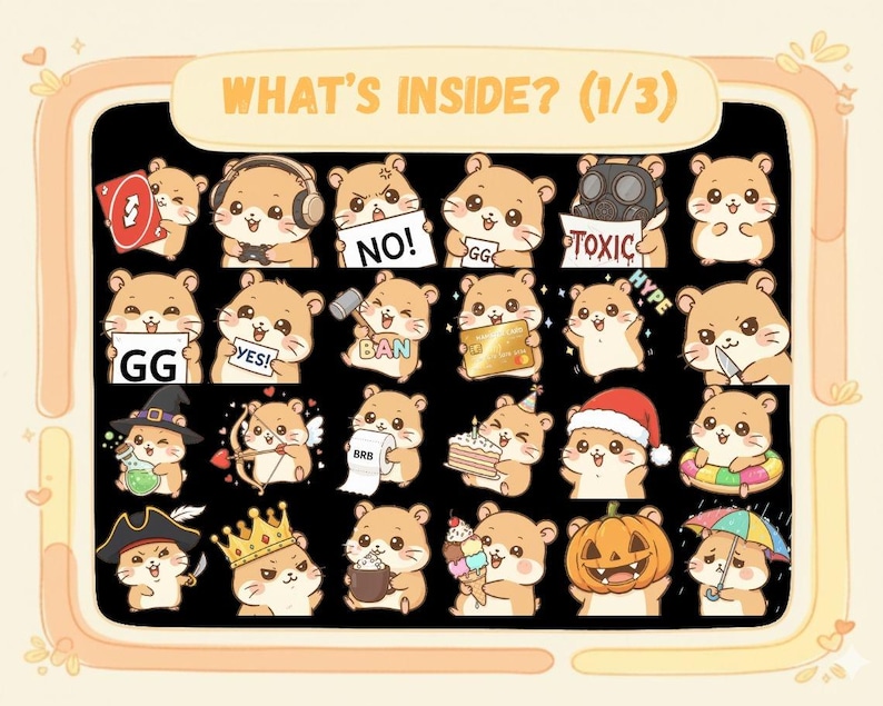 55 Kawaii Hamster Emotes PNG Pack: Chibi Twitch Discord Emotes (digital ...