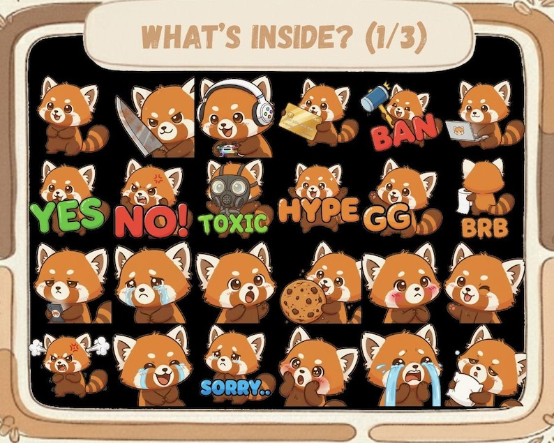 55 Kawaii Red Panda Emotes PNG Pack: Chibi Twitch Discord Emotes ...