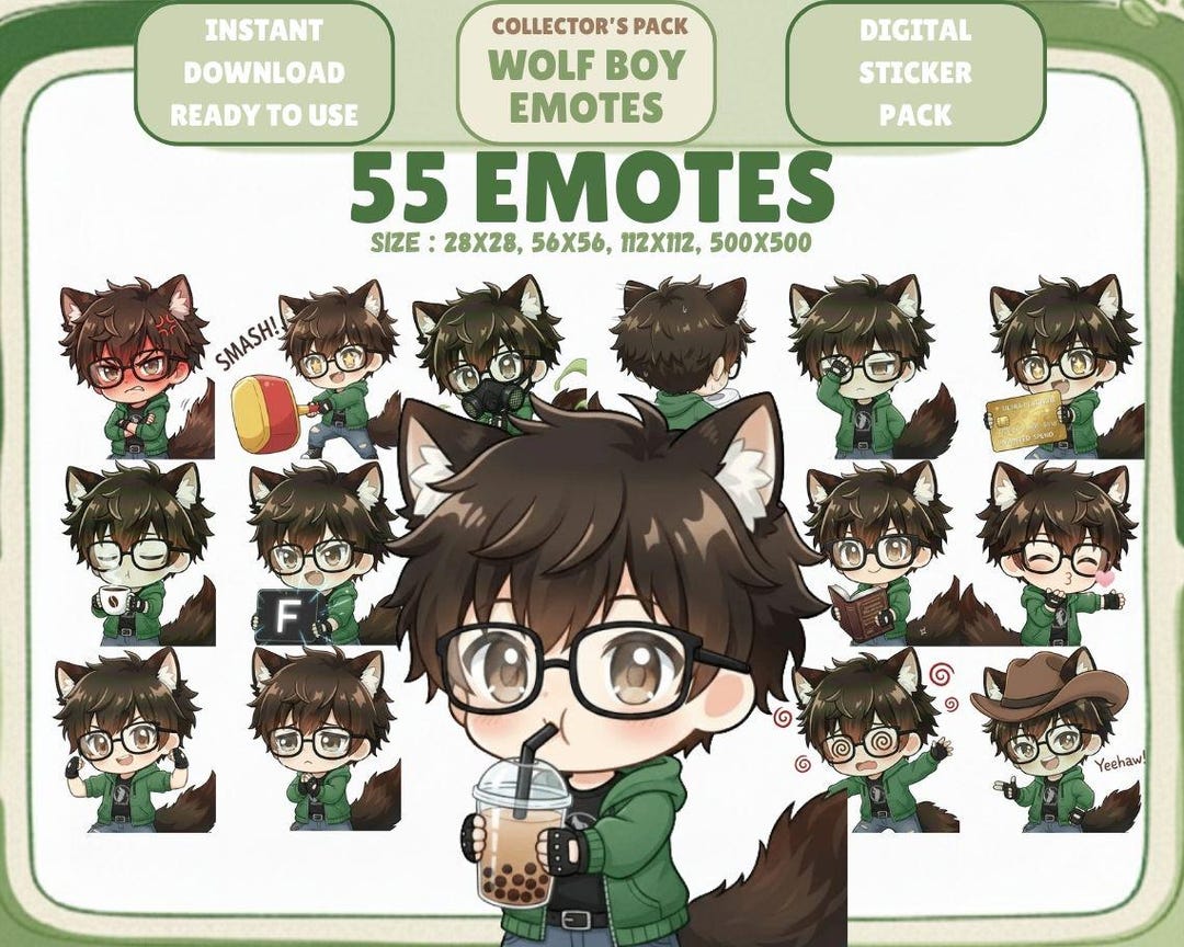 55 Kawaii Werewolf Boy Emotes PNG Pack: Chibi Twitch Discord Emotes ...