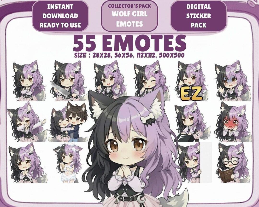 55 Wolf Girl Emotes: Kawaii Chibi Twitch Discord (digital Download) - Etsy