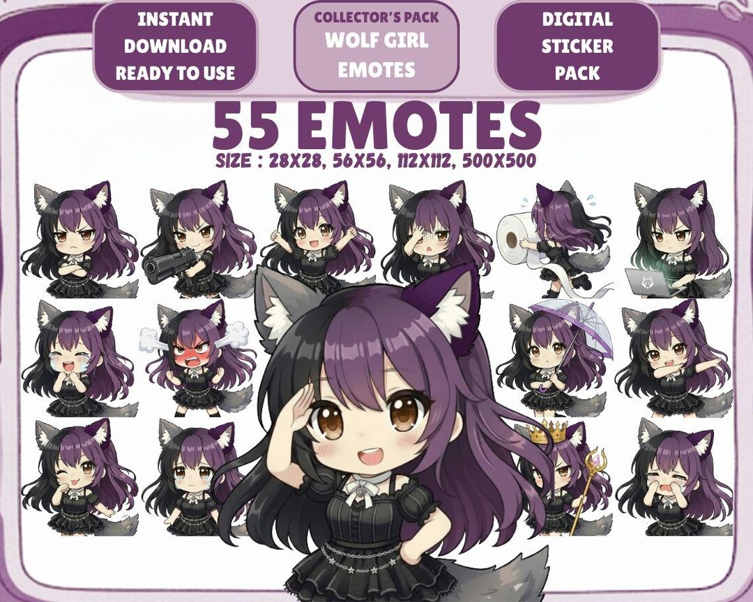 55 Wolf Girl Emotes: Kawaii Chibi Twitch Discord (digital Download) - Etsy