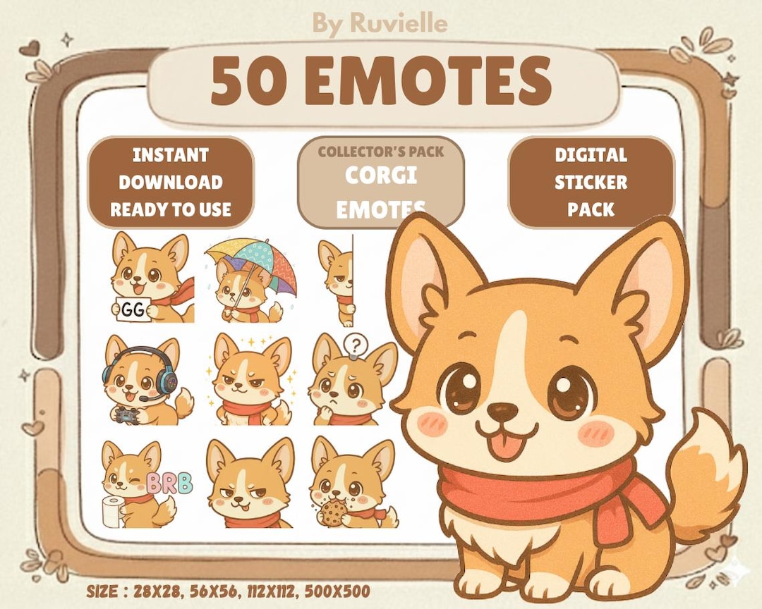 50 Corgi Dog Emote Pack PNG | Kawaii Chibi Corgi Dog Static Twitch ...