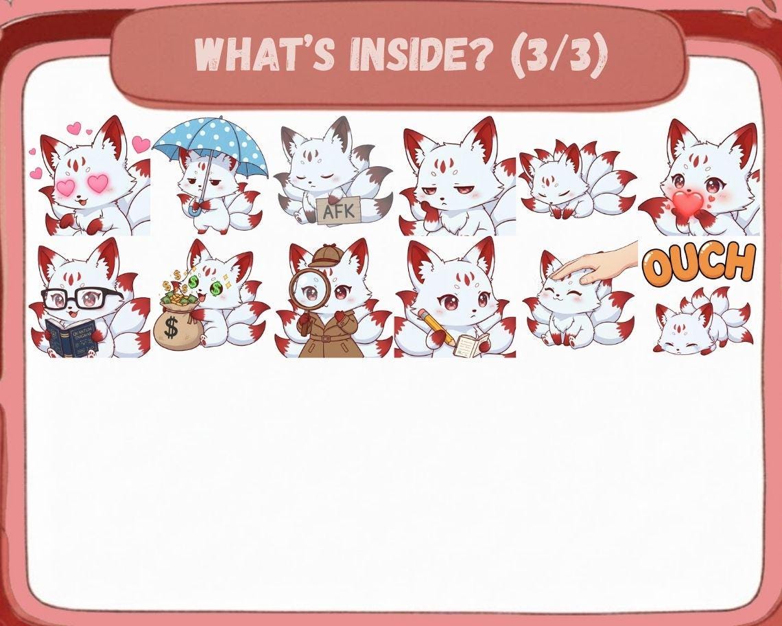 60 Kawaii Red Kitsune Emotes PNG Pack: Chibi Twitch Discord Emotes ...