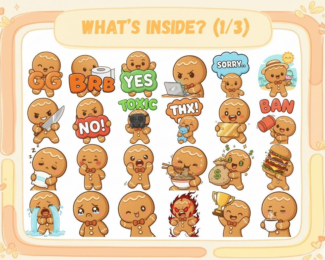 55 Gingerbread Emotes: Kawaii Chibi Twitch, Discord (digital Download ...