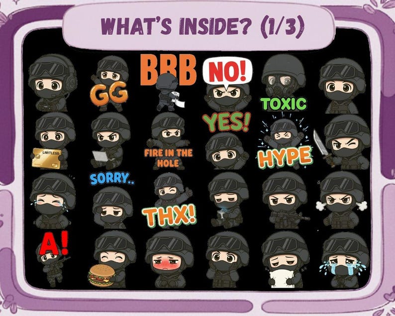 50 Kawaii CS2 CT Operator Emotes PNG Pack: Chibi Twitch Discord Emotes ...