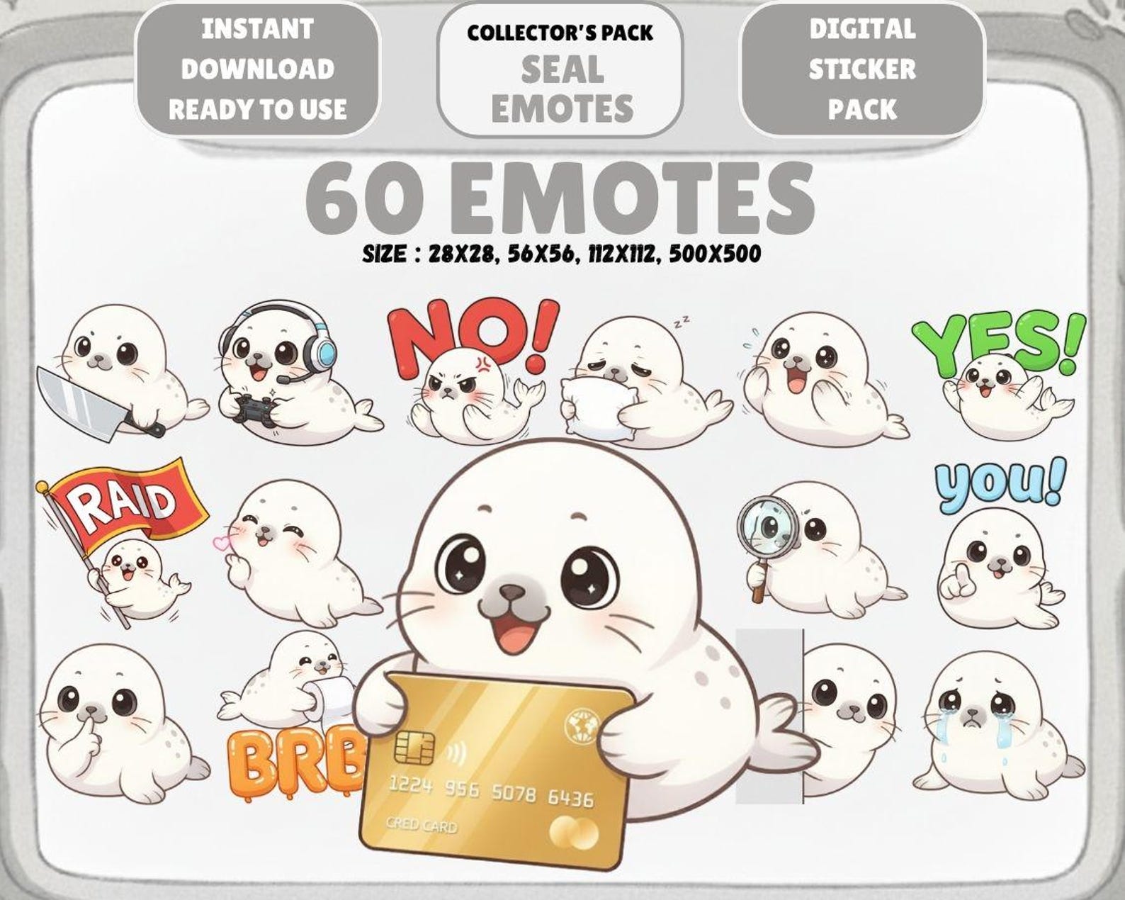 60 Kawaii Harp Seal Emotes PNG Pack: Chibi Twitch Discord Emotes ...