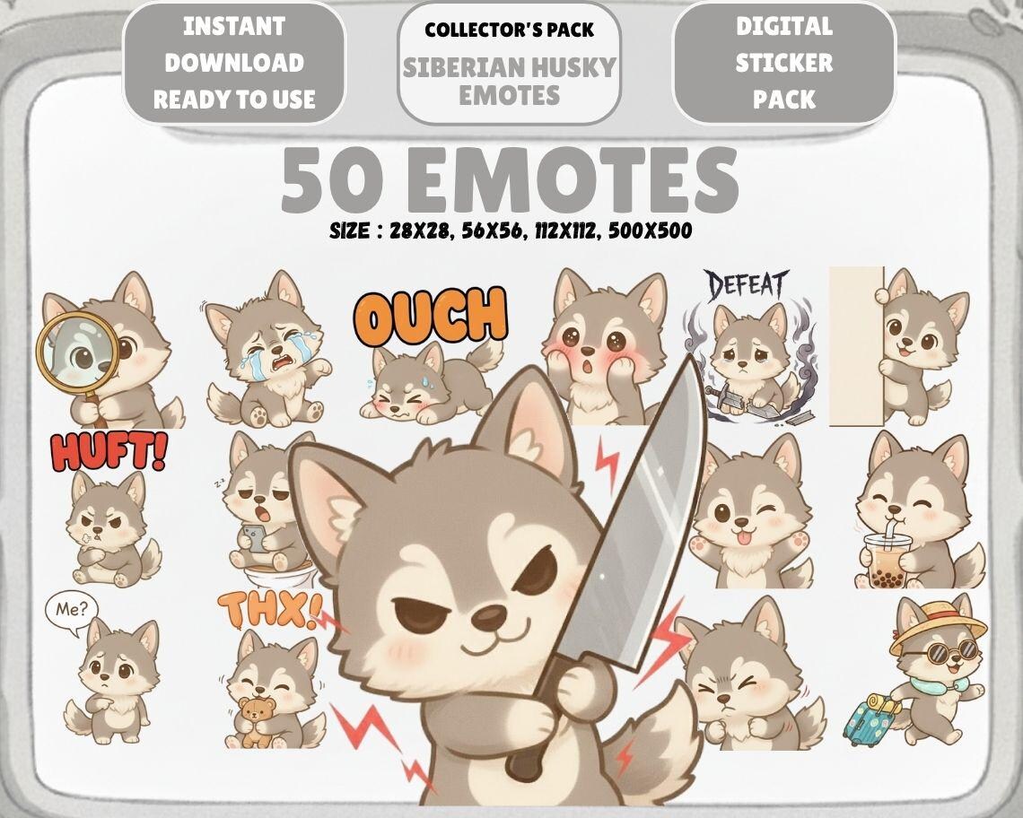 50 Kawaii Siberian Husky Dog Emotes PNG Pack: Chibi Twitch Discord ...