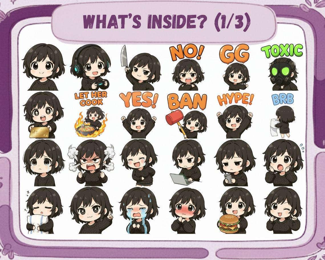 50 Kawaii Chibi Girl Emotes PNG Pack: Twitch Discord Emotes (digital ...