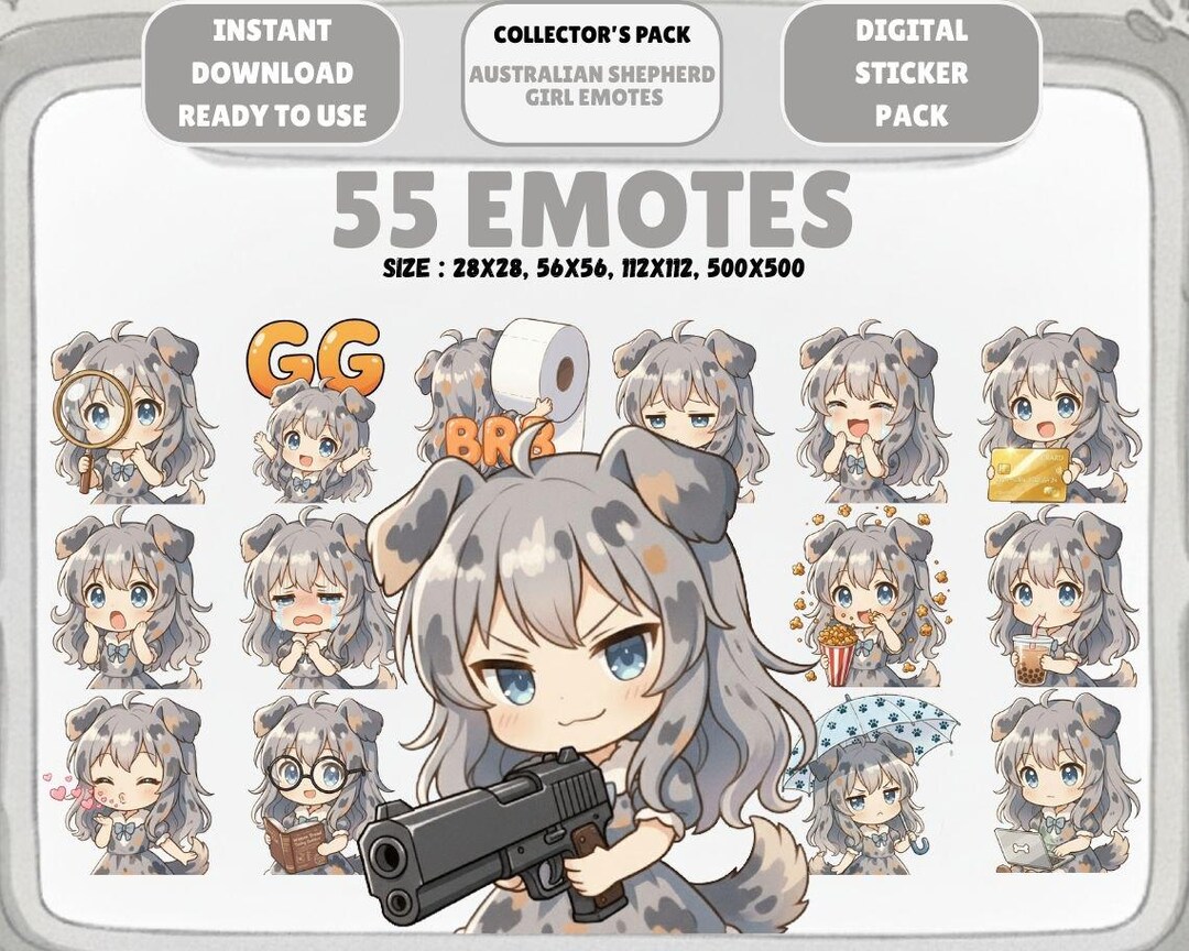 55 Kawaii Australian Shepherd Girl Emotes: Chibi Twitch Discord ...