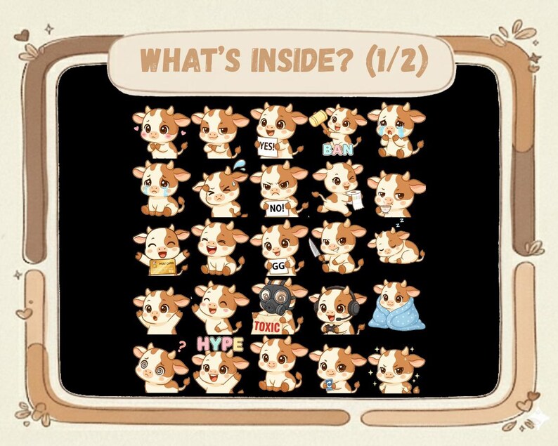 50 Kawaii Cow Emotes: Chibi Gamer Stickers, Twitch Discord Emoji Pack ...