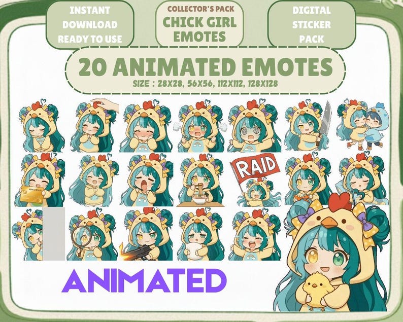 20 Animated Chick Girl Emotes GIF Pack: Chibi Twitch Discord Emotes ...