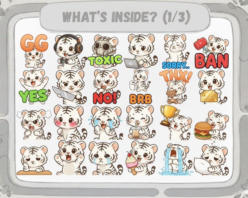 55 Kawaii White Tiger Emotes PNG Pack: Chibi Twitch Discord Emotes ...