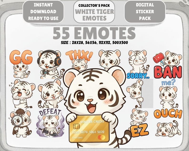 55 Kawaii White Tiger Emotes PNG Pack: Chibi Twitch Discord Emotes ...