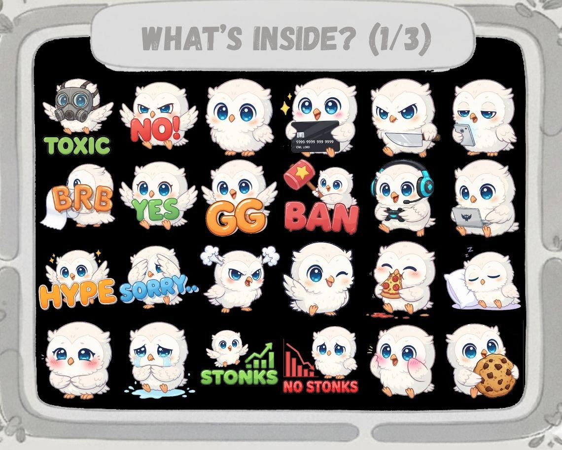 50 Kawaii Baby Snow Owl Chibi Emotes: Twitch Discord PNG Pack (digital ...