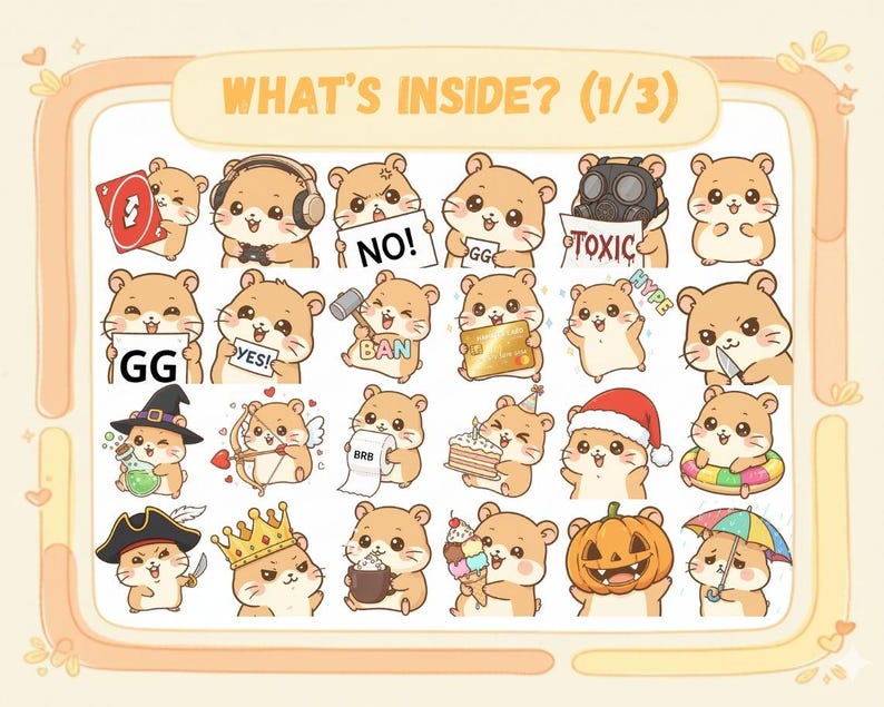 55 Kawaii Hamster Emotes PNG Pack: Chibi Twitch Discord Emotes (digital ...
