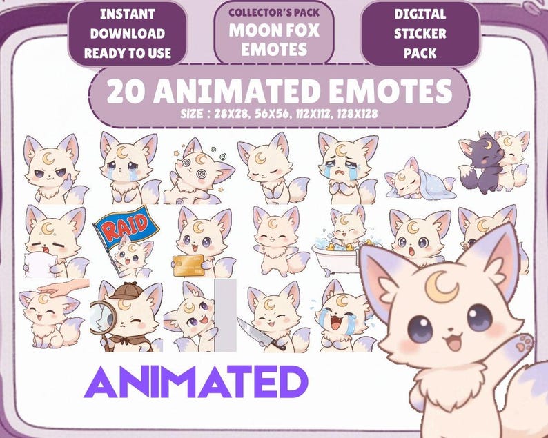 20 Animated Moon Fox Emotes GIF Pack: Chibi Twitch Discord Emotes ...