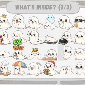 60 Kawaii Harp Seal Emotes PNG Pack: Chibi Twitch Discord Emotes ...