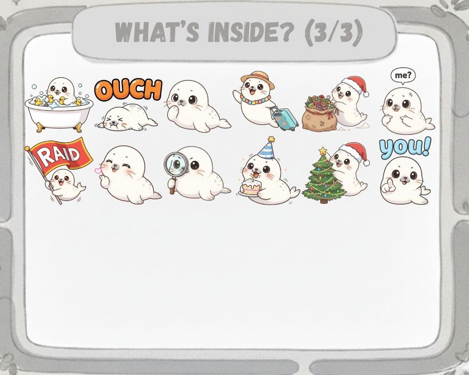 60 Kawaii Harp Seal Emotes PNG Pack: Chibi Twitch Discord Emotes ...