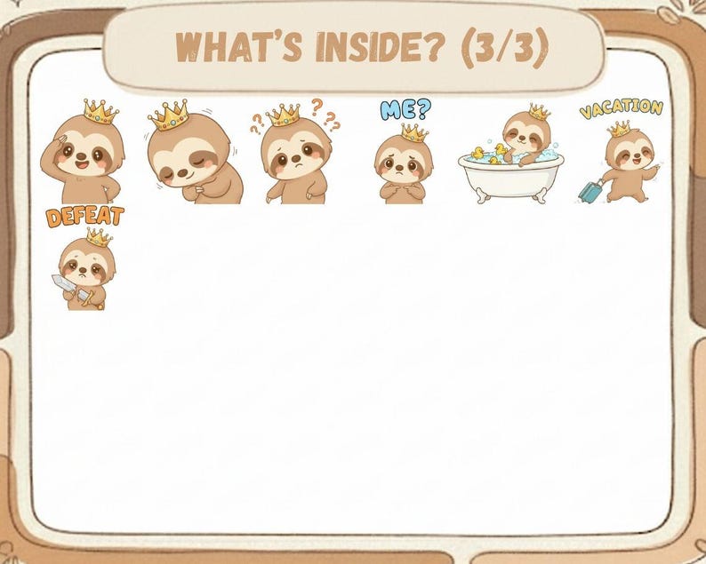 55 Kawaii King Sloth Emotes PNG Pack: Chibi Twitch Discord Emotes ...