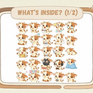 50 Kawaii Cow Emotes: Chibi Gamer Stickers, Twitch Discord Emoji Pack ...