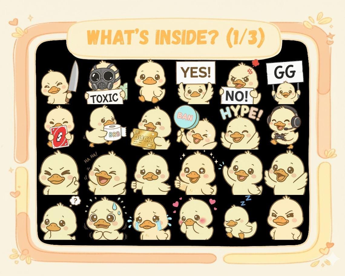 55 Kawaii Duck Emotes PNG Pack: Chibi Twitch Discord Emotes (digital ...