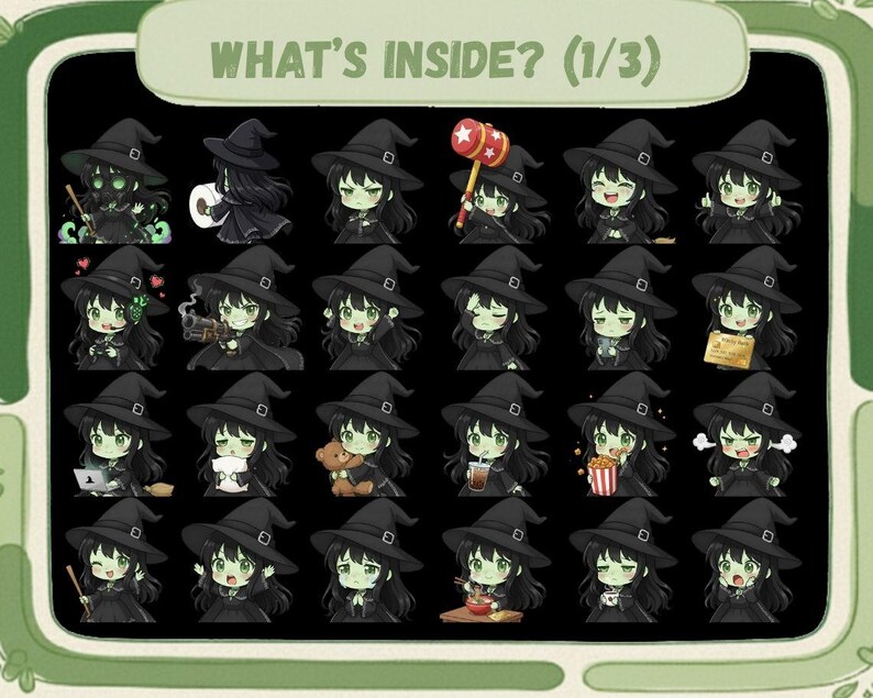 55 Kawaii Green Witch Freckles Emotes PNG Pack: Chibi Twitch Discord ...
