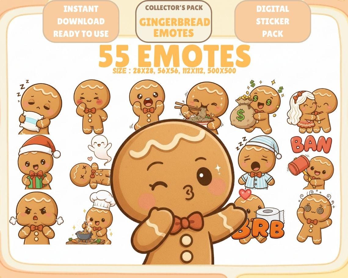 55 Gingerbread Emotes: Kawaii Chibi Twitch, Discord (digital Download ...