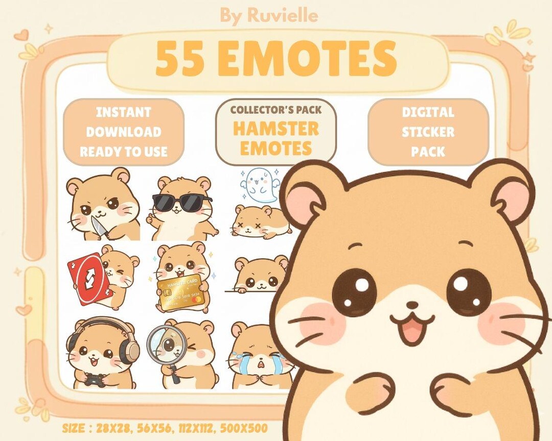 55 Kawaii Hamster Emotes PNG Pack: Chibi Twitch Discord Emotes (digital ...