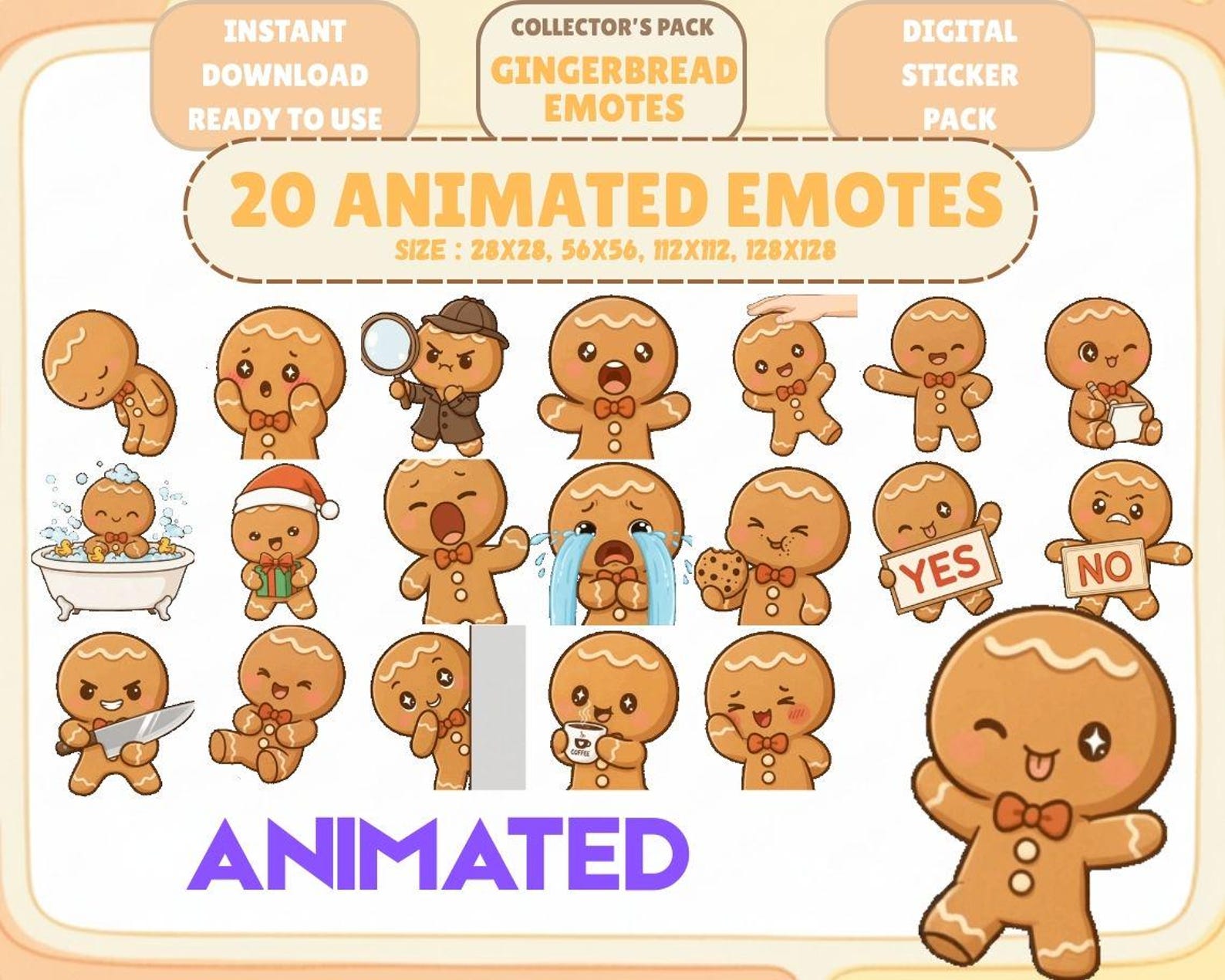 20 Animated Kawaii Gingerbread Emotes GIF Pack: Chibi Twitch Discord ...