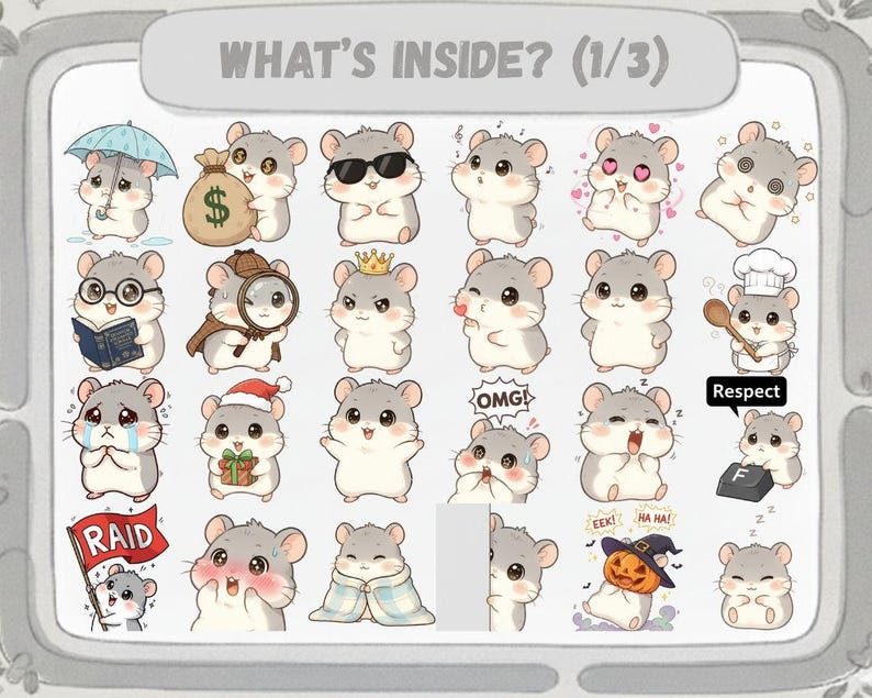 50 Kawaii Hamster Emotes PNG Pack: Chibi Twitch Discord Emotes (digital ...