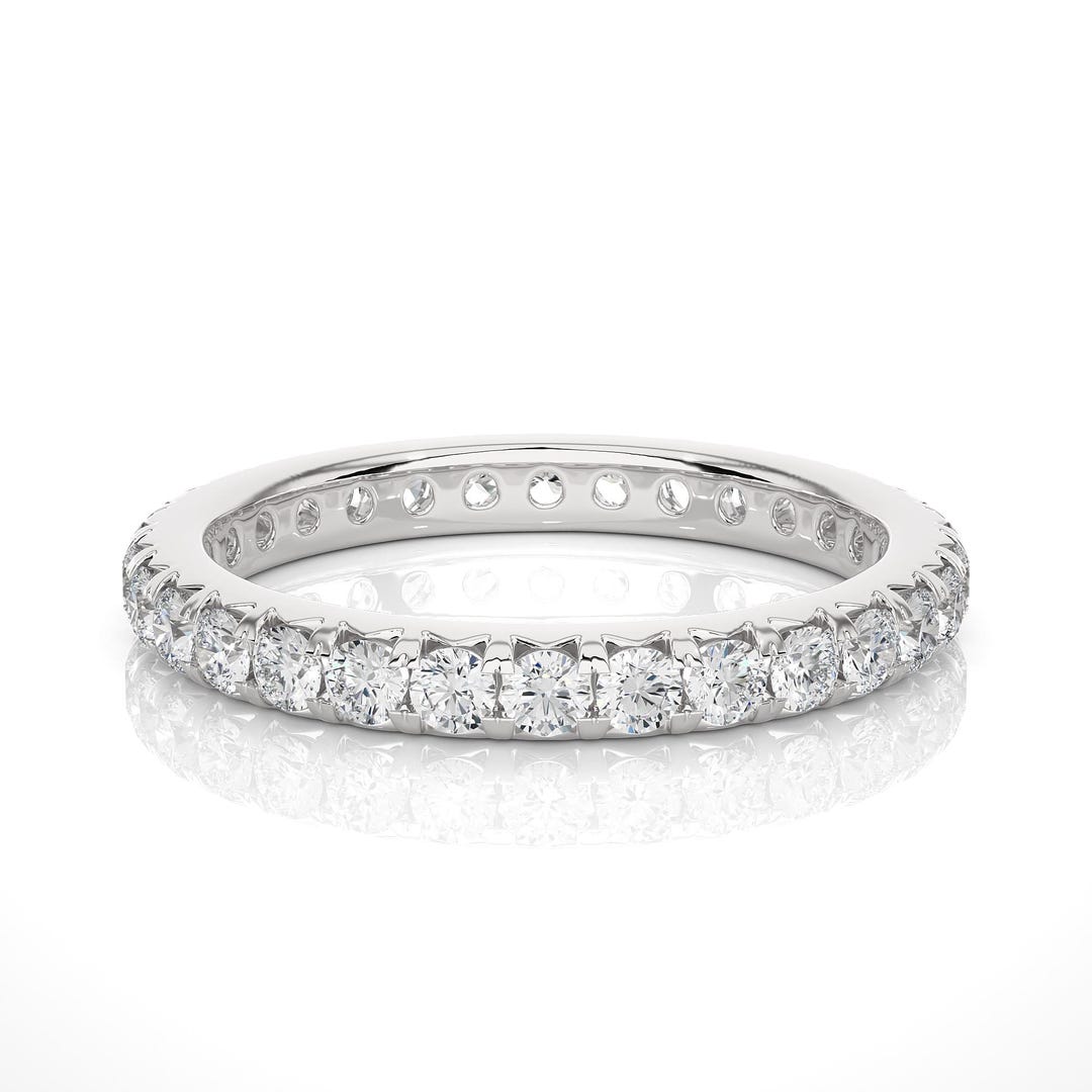 Moissanite Eternity Band, Fishtail Pavé Solid Gold Ring for Women ...