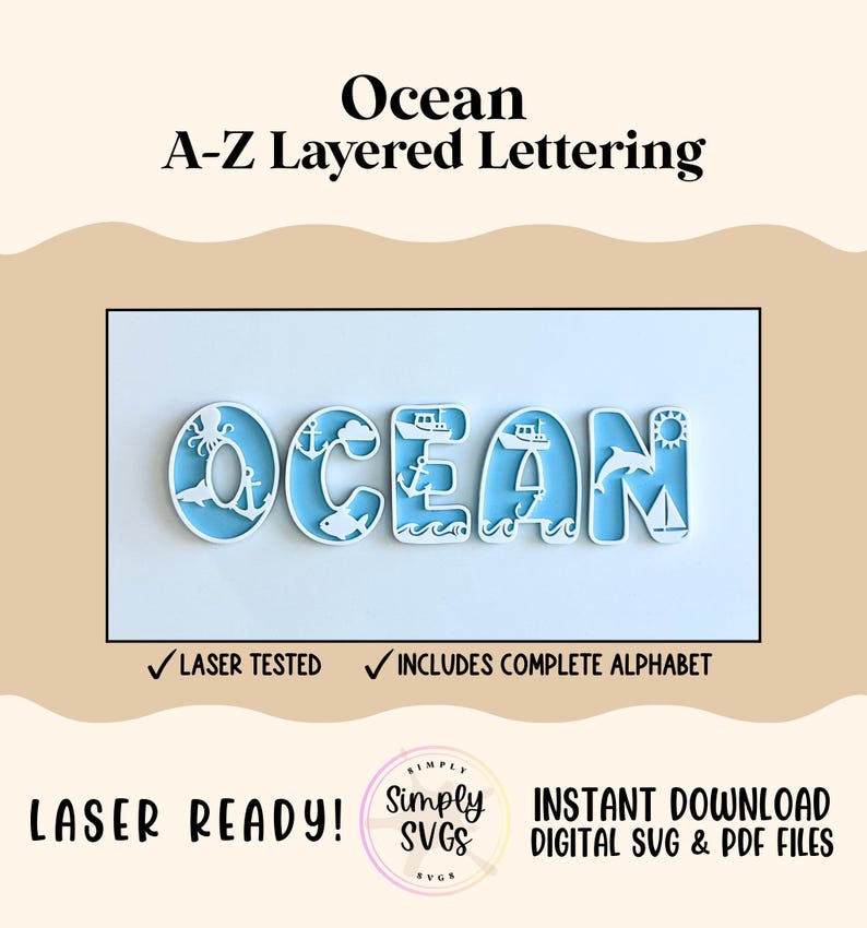 Ocean Theme Layered Alphabet – SVG & PDF Digital Download – Cut-ready ...