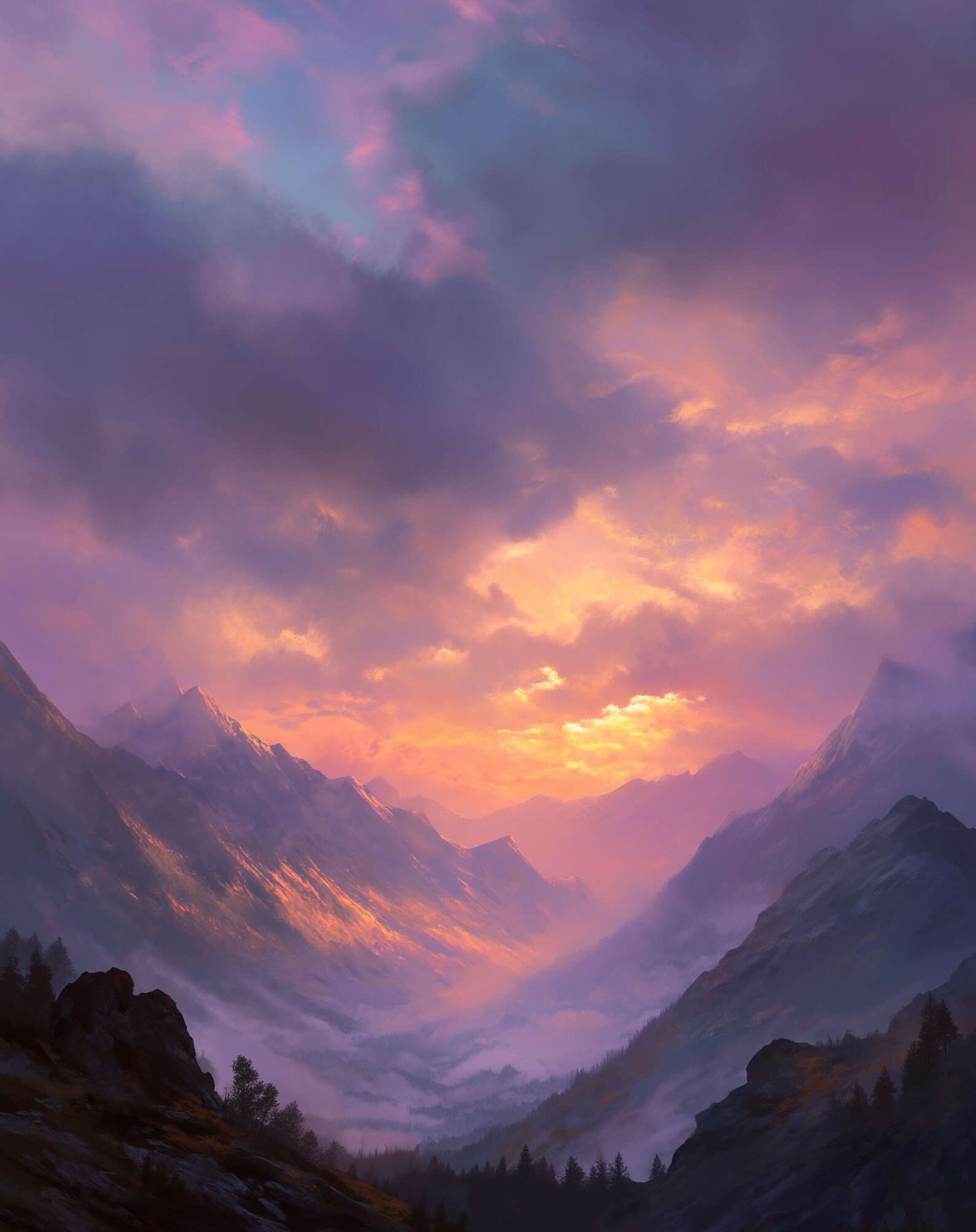 Nature Landscape Art Print Set: Forest, Mountain, Ocean (5 Digital ...