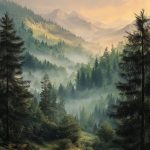 Nature Landscape Art Print Set: Forest, Mountain, Ocean (5 Digital ...