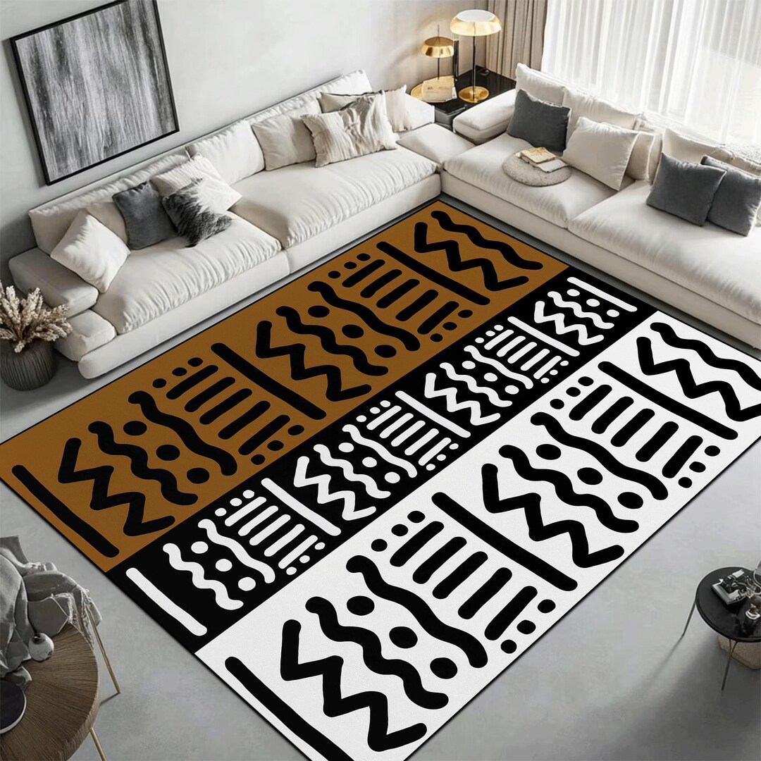Mudcloth Tribal Rug, Black White Brown Boho , African Pattern Area Rug ...