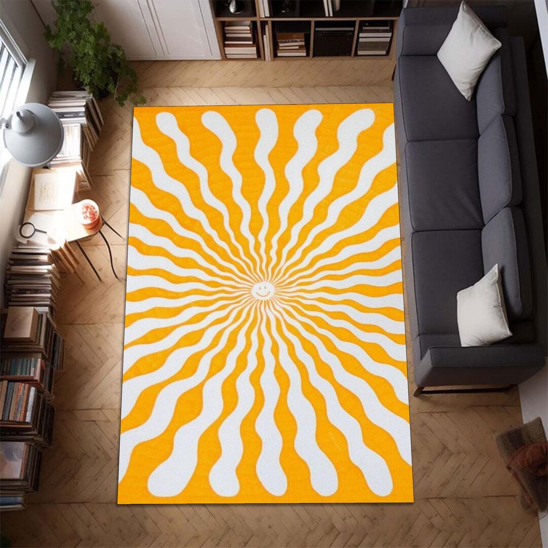 Retro Smiley Face Area Rug: 70s Groovy Sunburst Design - Etsy