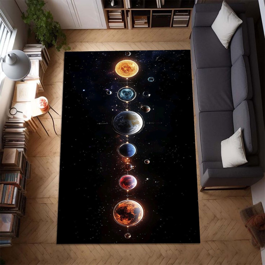 Solar System Rug: Vertical Galaxy Design, Astronomy Decor - Etsy